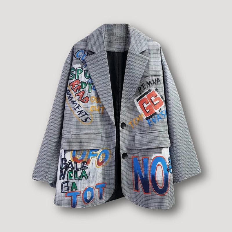 Graffiti Letters Grey Blazer Jacket for Women – Sydneymode